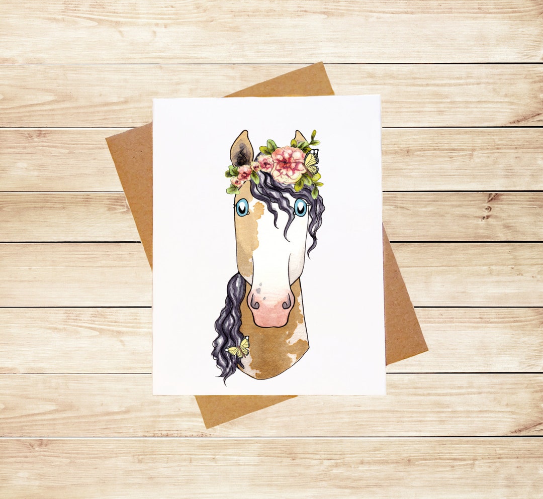 Cute Fall Horse Card, Autumn Pony Card, Watercolor Greeting Card, Gold ...