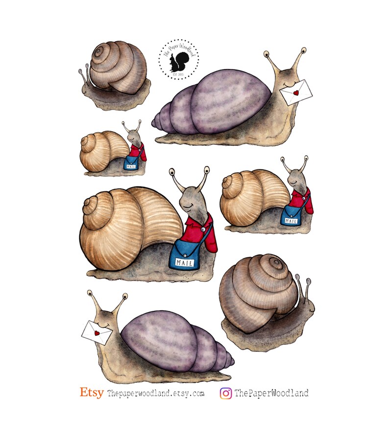 Snail Mail Stickers, Cute Snail Stationary, Watercolor Handmade Snail ...
