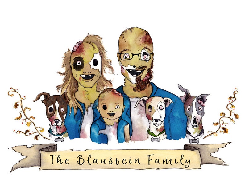 Zombie Gift Zombie Family Portrait Custom Zombie Portrait - Etsy
