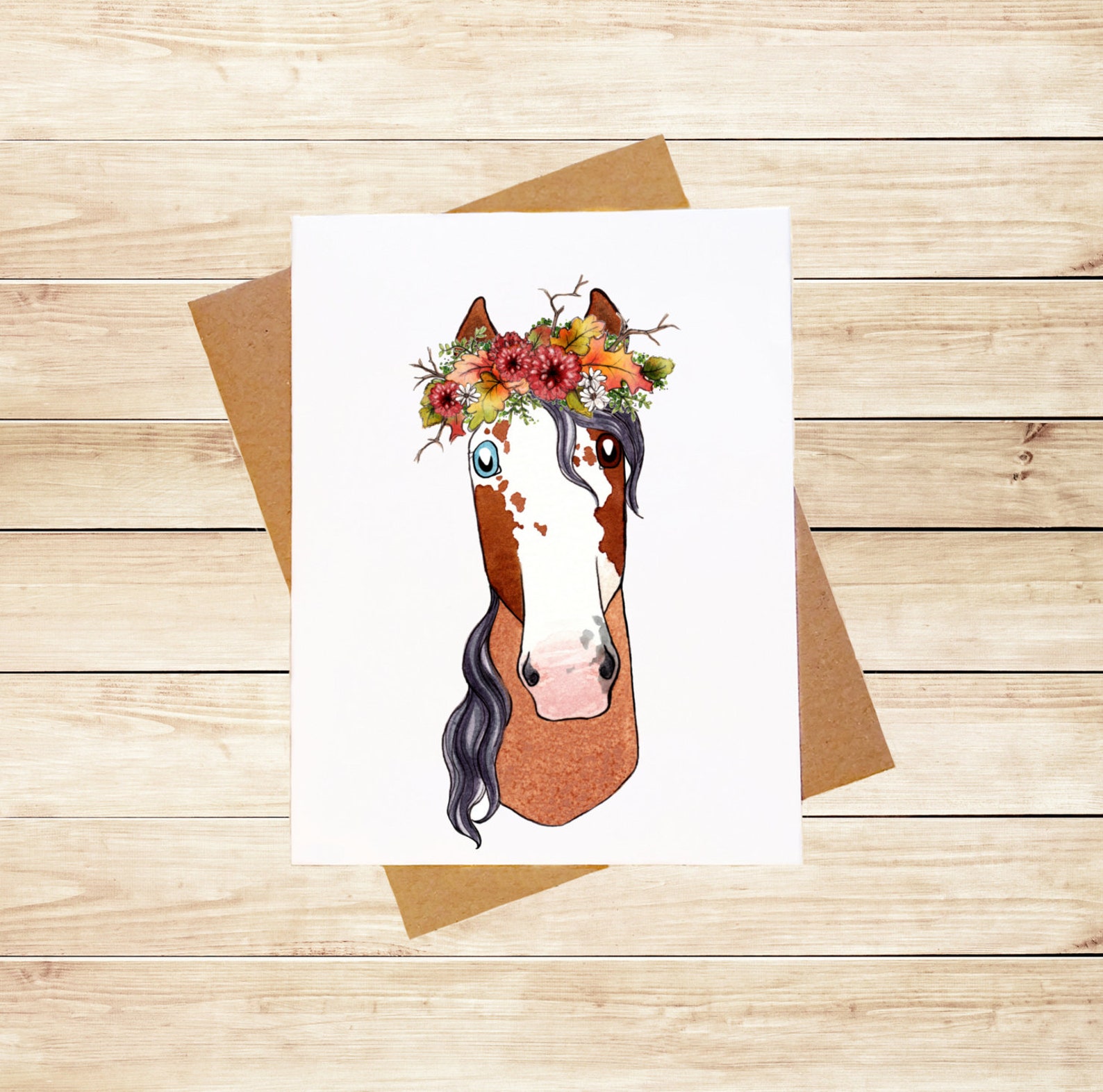 Cute Fall Horse Card Autumn Pony Card Watercolor Greeting | Etsy