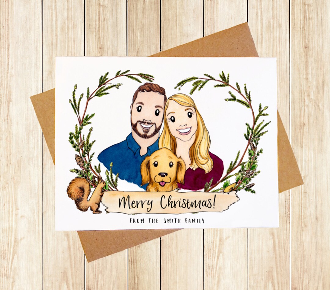 Personalized Christmas Card, Custom Family Portrait, Watercolor ...