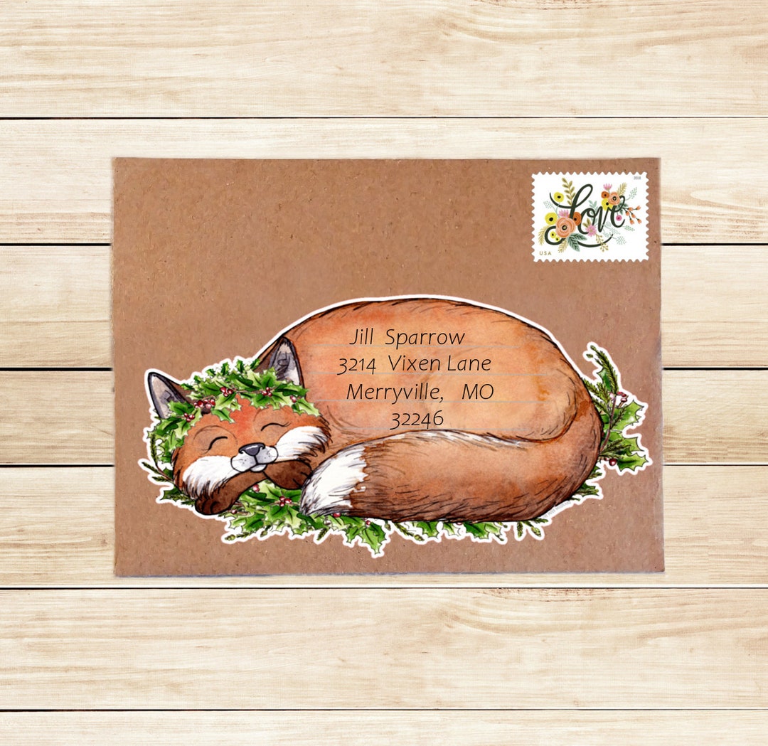 A7 Fox Address Label Stickers Cute Fox Stickers Christmas Card Envelope ...