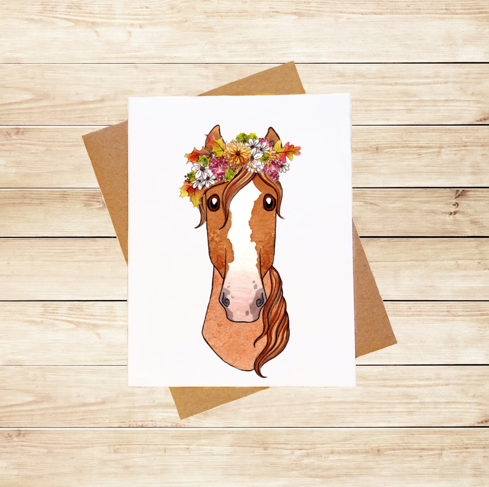 Cute Fall Horse Card Autumn Pony Card Watercolor Greeting | Etsy