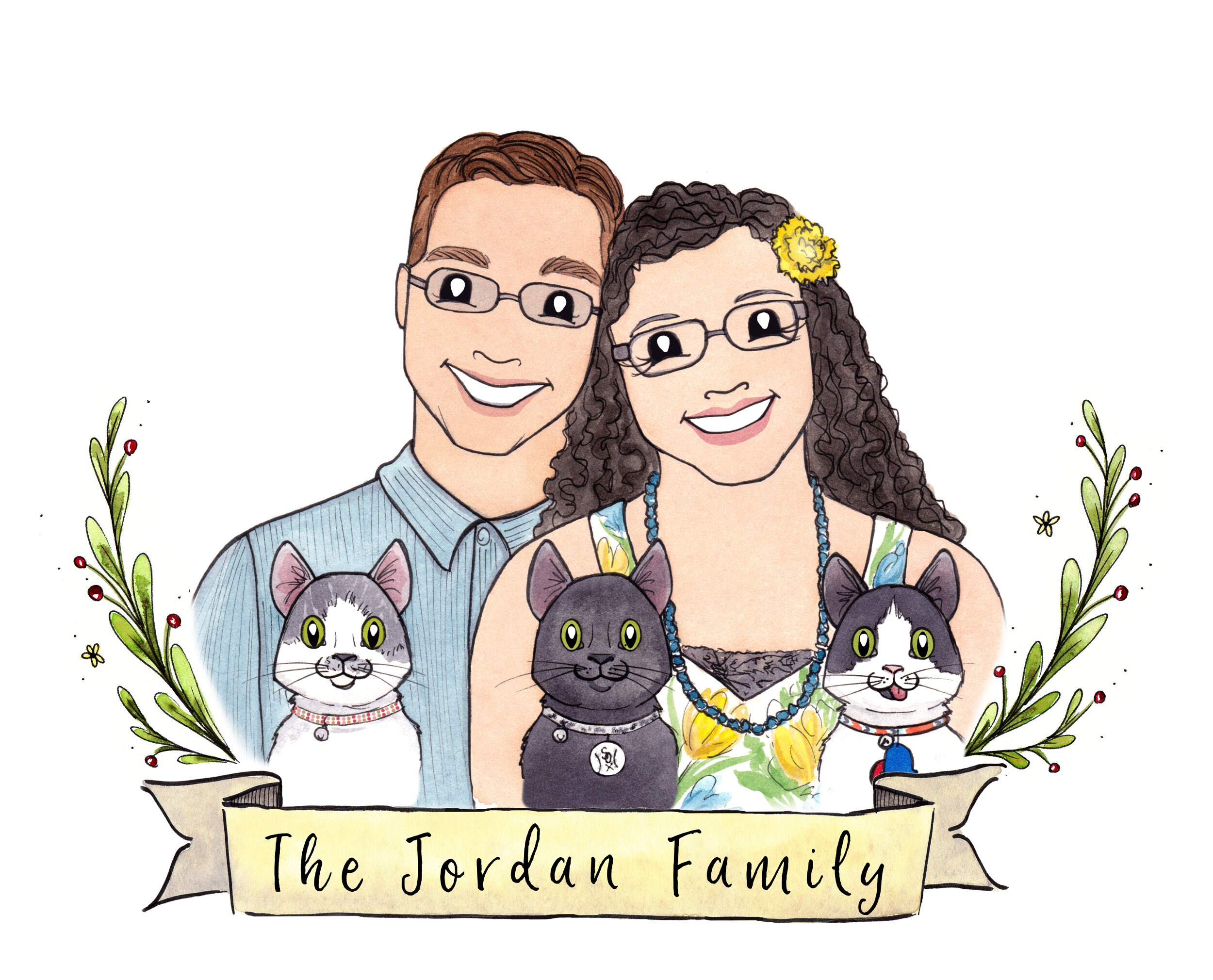 Large Family Portrait Custom Family Illustration Original | Etsy