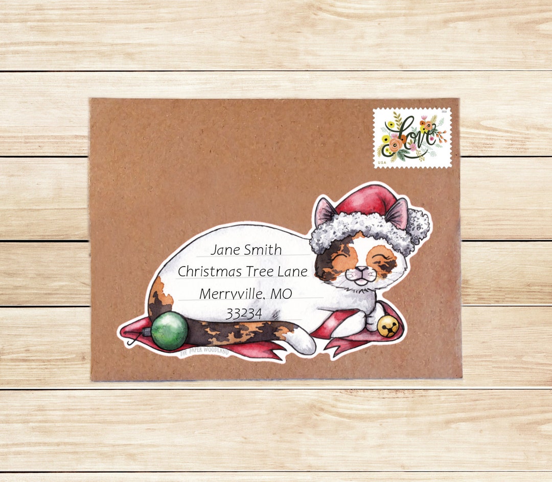 Christmas Cat Lover Envelope Address Labels, Cute Cat Stationary ...