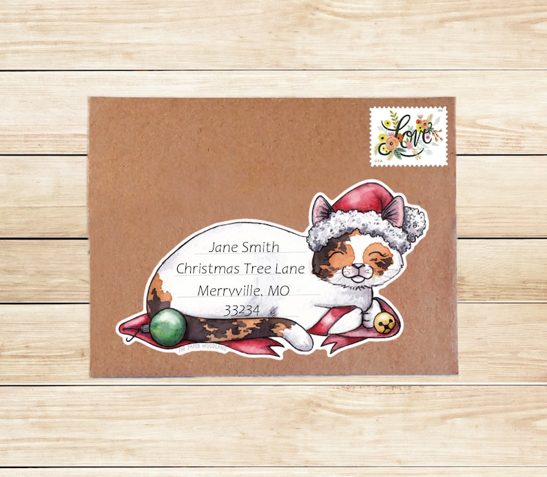 Christmas Cat Lover Envelope Address Labels Cute Cat - Etsy