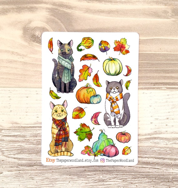 Fall Cat Planner Stickers Cute Autumn Stickers Happy Planner - Etsy