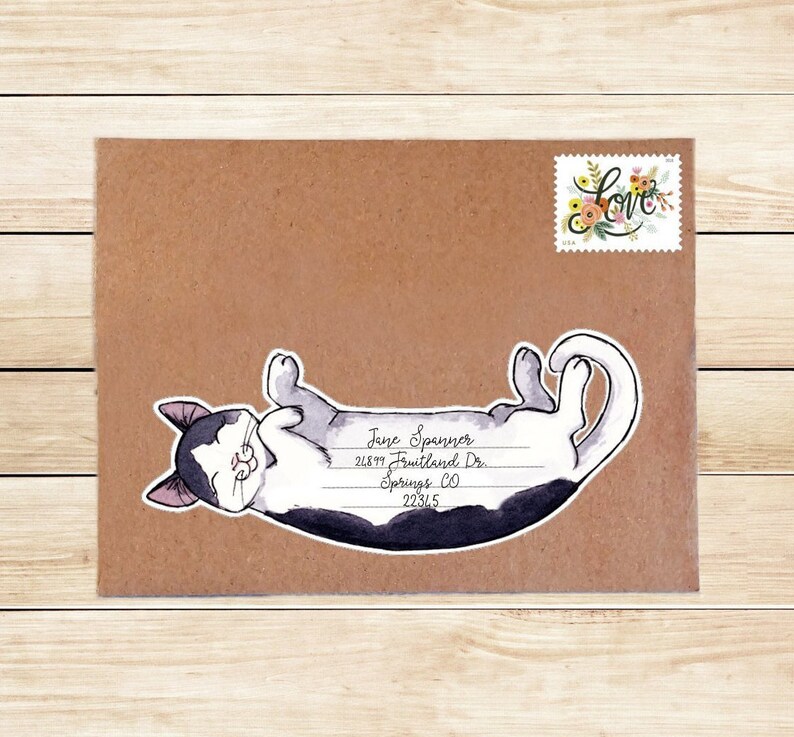 Cat Lover Envelope Address Labels Cute Cat Stationary | Etsy