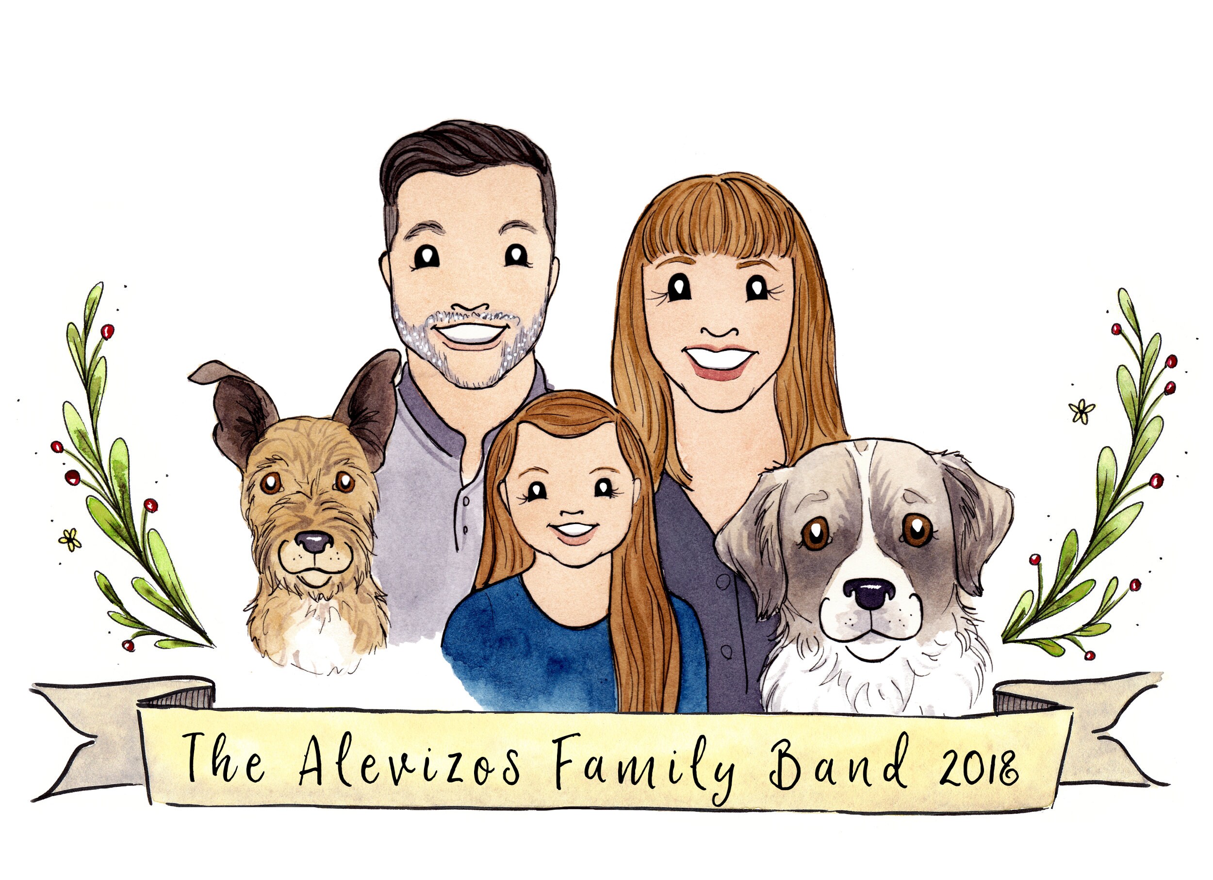 Large Family Portrait Custom Family Illustration Original | Etsy
