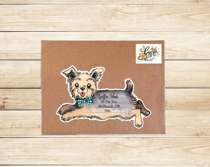 Yorkie Dog Envelope Address Labels, Dog Stationary, Watercolor Handmade ...