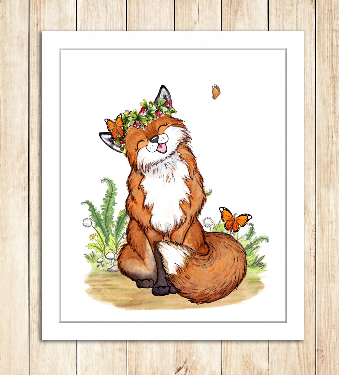 Cute Spring Red Fox With Butterflies Print Nursery Animal - Etsy
