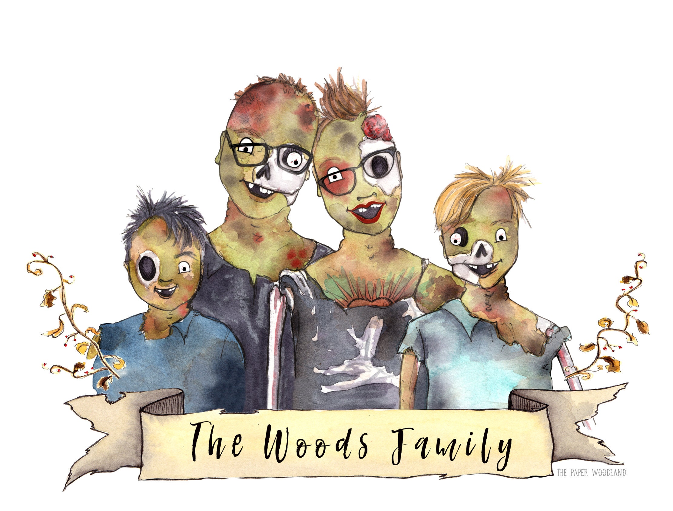 Zombie Gift Zombie Family Portrait Custom Zombie Portrait - Etsy