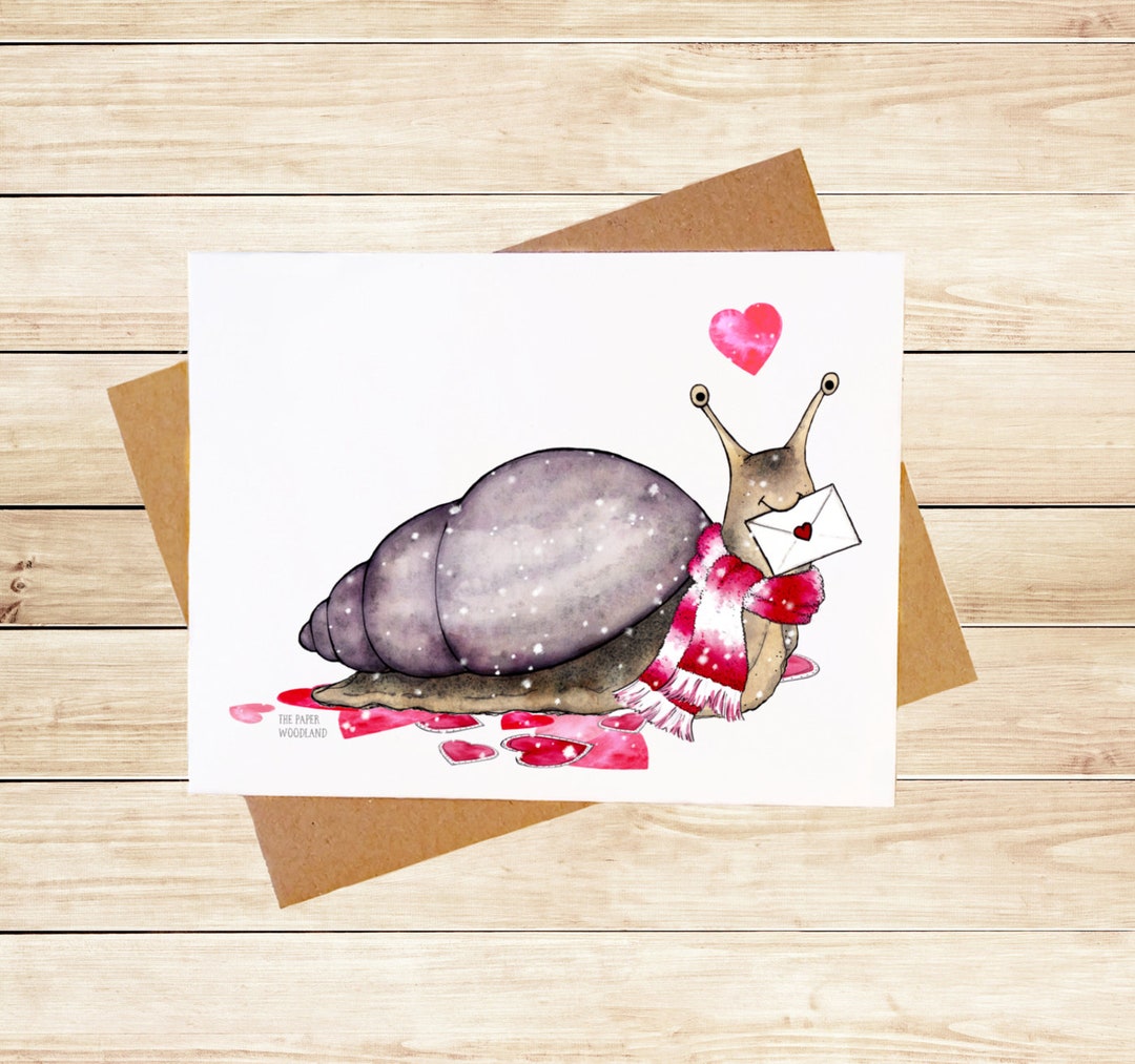 Cute Snail Mail Valentine Card Set, I Love You Card, Watercolor ...