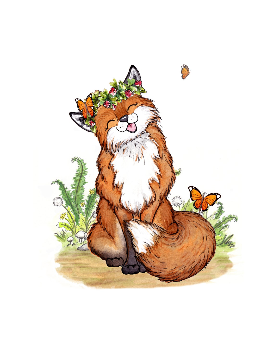 Cute Spring Red Fox With Butterflies Print Nursery Animal - Etsy