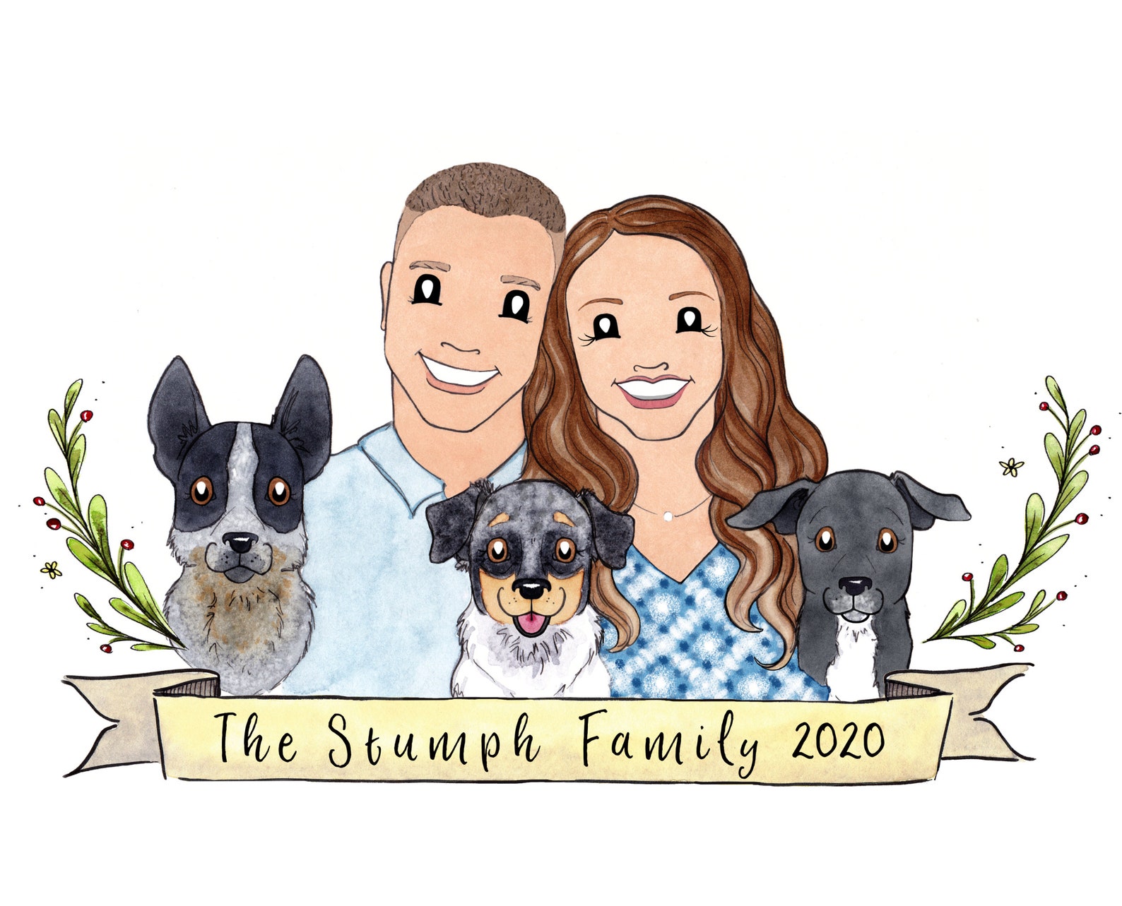 Large Family Portrait Custom Family Illustration Original - Etsy