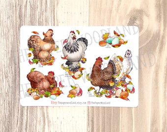 Chicken Planner Stickers, Cute Farm Stickers, Hand Drawn Watercolor Hen ...
