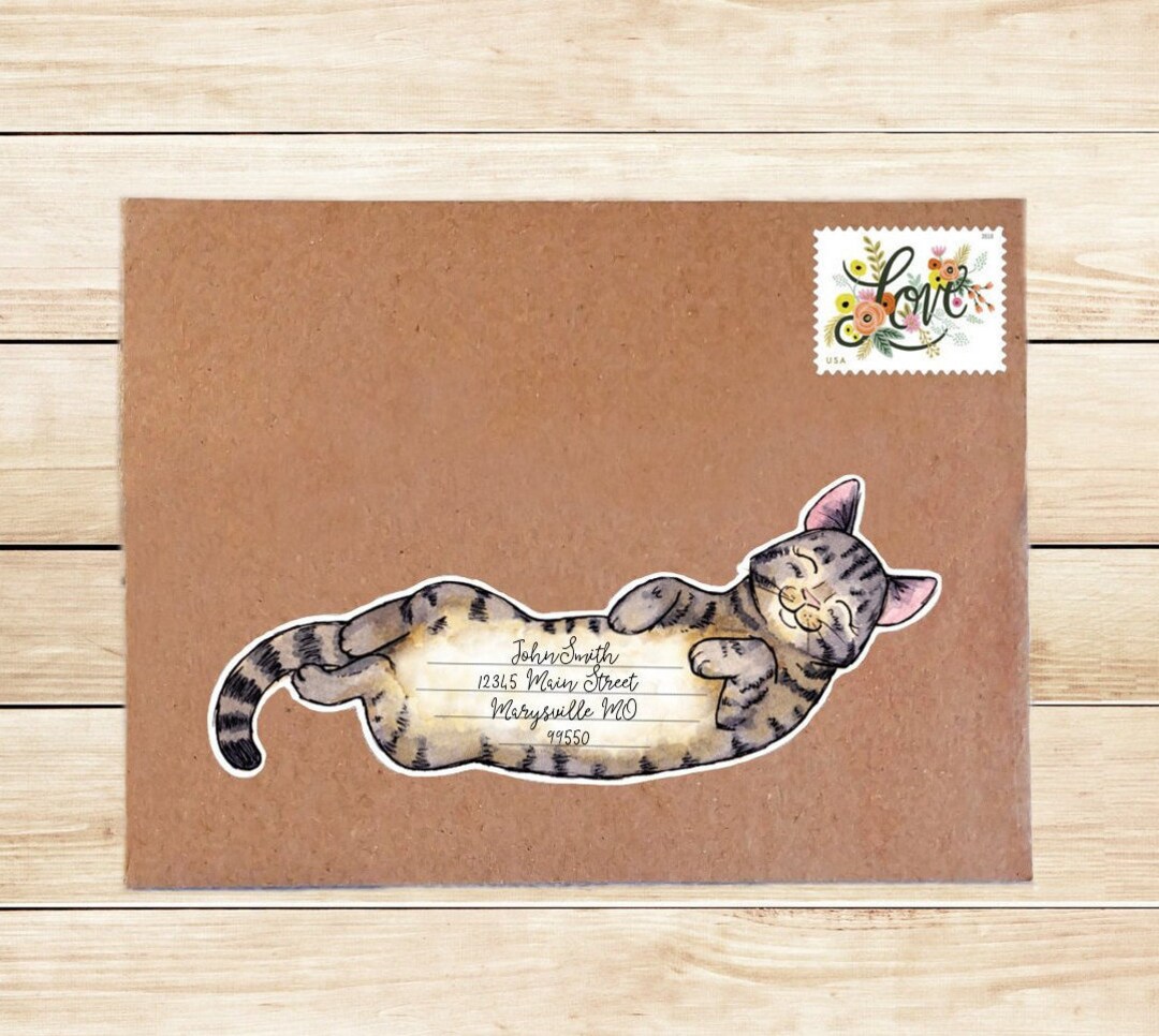 Cat Lover Envelope Address Labels, Cute Cat Stationary, Watercolor ...