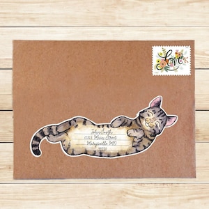 Cat Lover Envelope Address Labels, Cute Cat Stationary, Watercolor ...