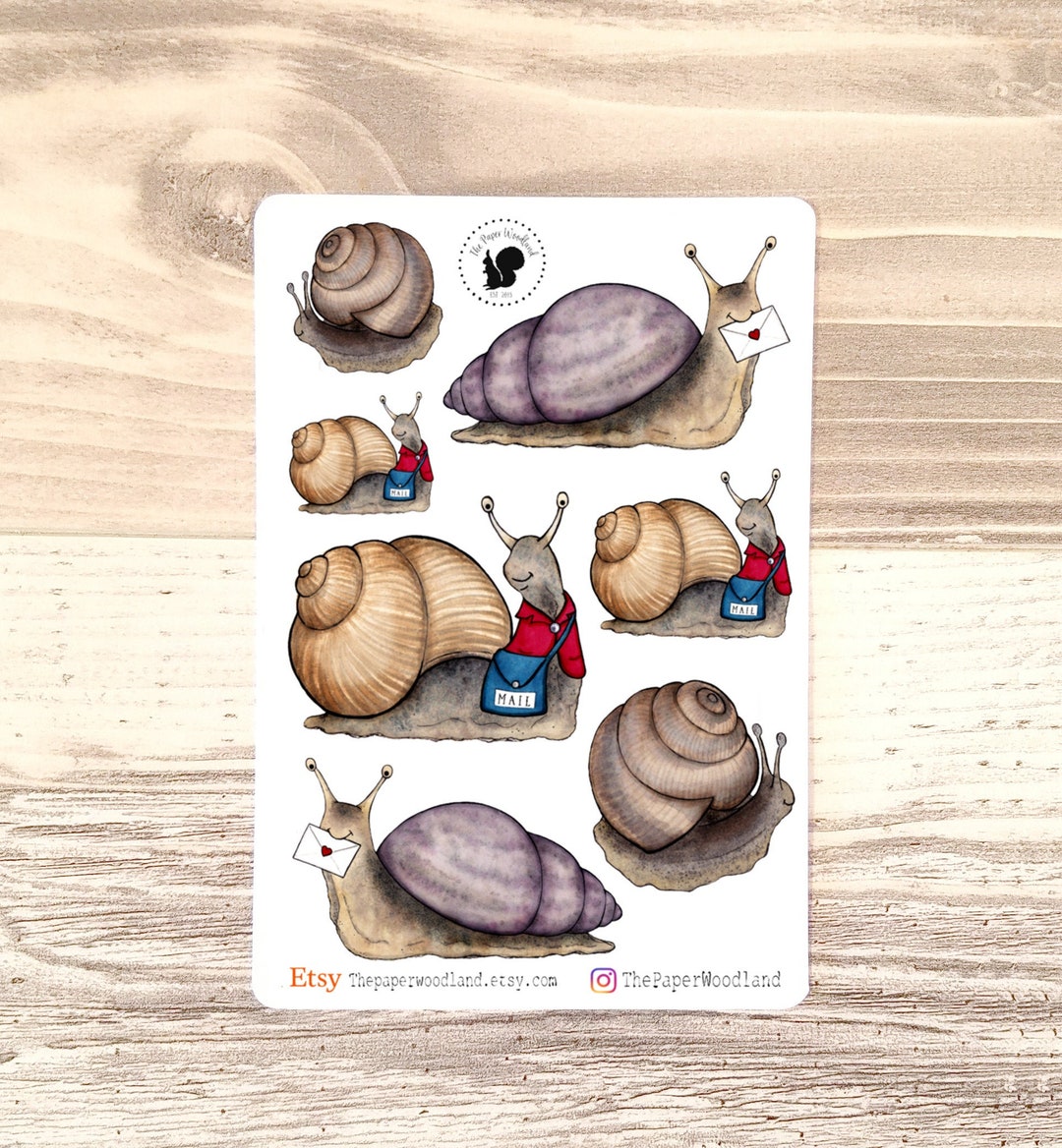 Snail Mail Stickers, Cute Snail Stationary, Watercolor Handmade Snail ...