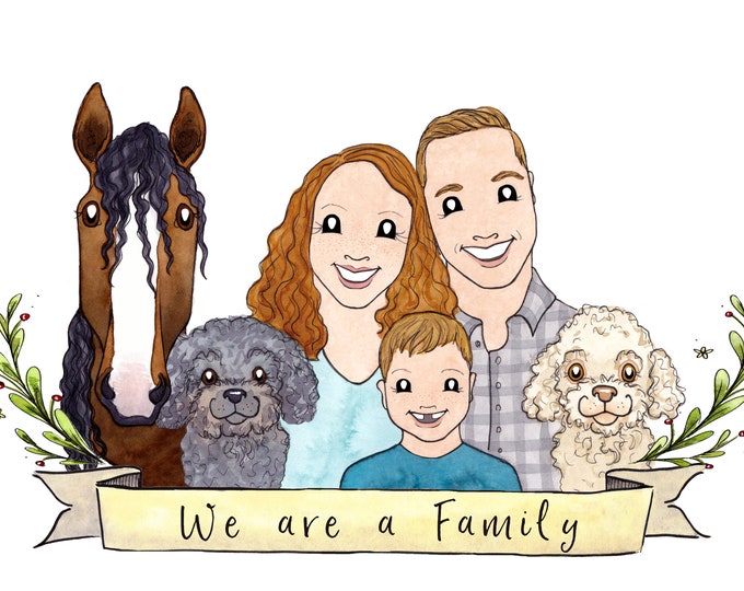 Large Family Portrait Custom Family Illustration Original - Etsy