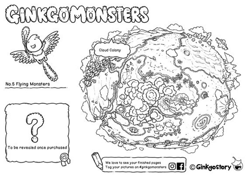 Flying Monsters Coloring Pages / DIY Digital Printable Colouring Pages ...