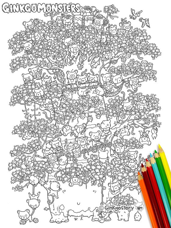 Treetop Monsters Coloring Pages / DIY Digital Printable Colouring Pages ...