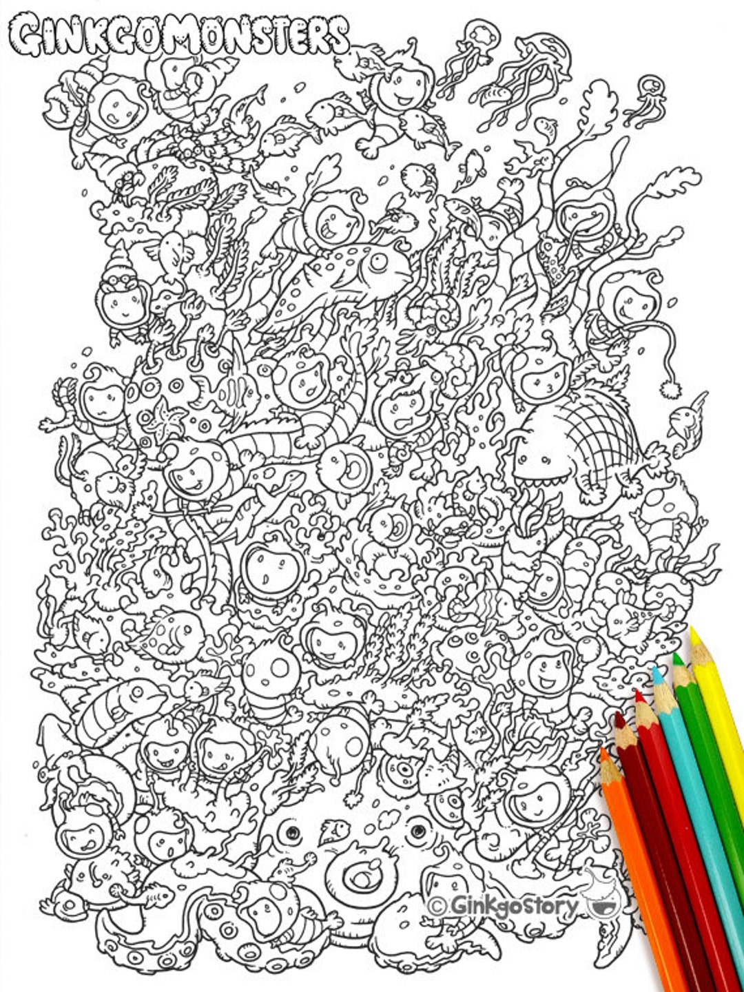 Coral Reef Monsters Coloring Pages / DIY Digital Printable Colouring ...