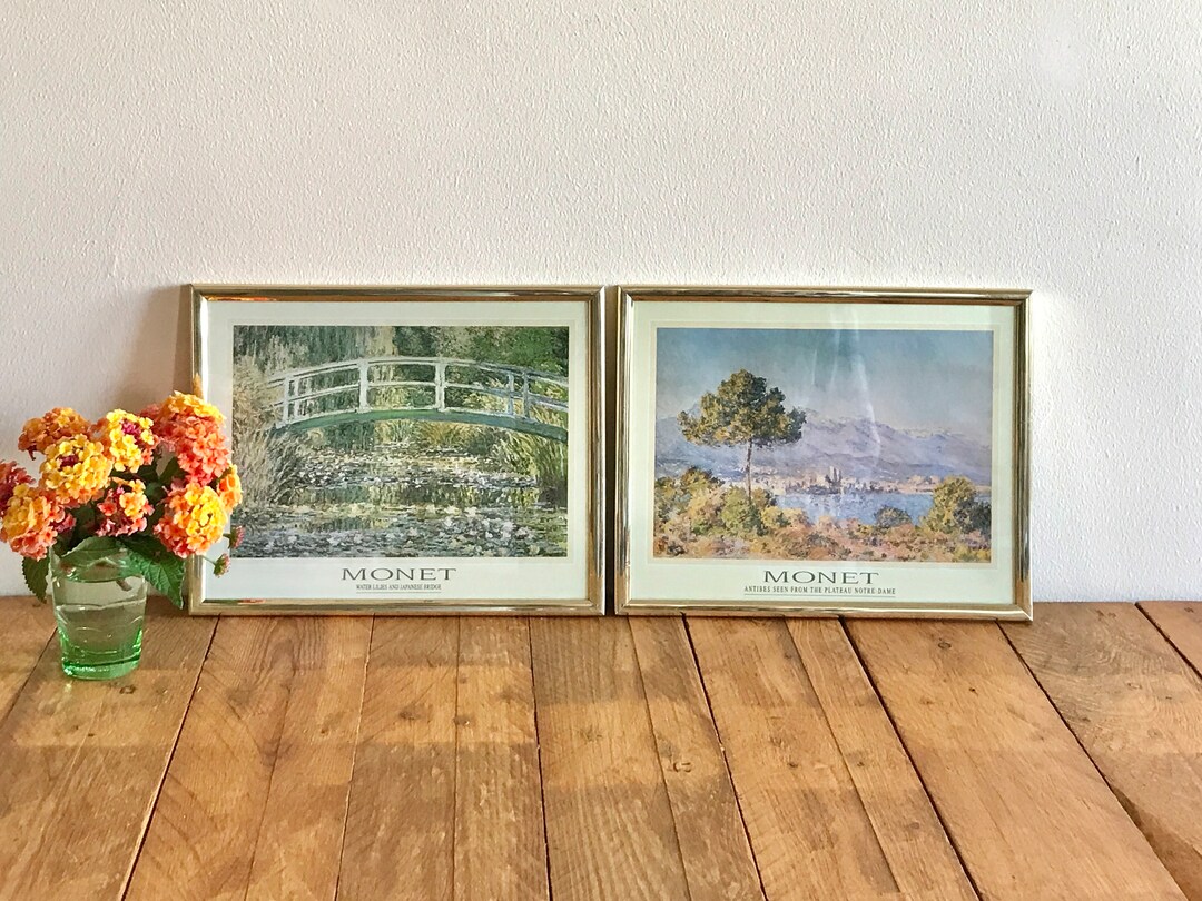 Set of 2 Monet Prints in Golden Metal Frames - Vintage 1970s Decor - Etsy