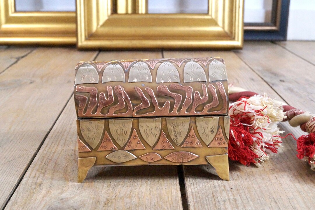 Vintage Moroccan Jewelry Box Handcrafted Brass, Copper & Silver Baul ...