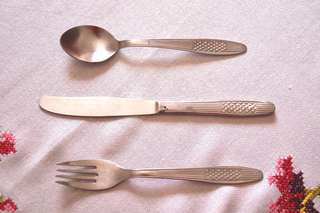 Children's Stainless Steel Cutlery Set - 3 Pieces With Geometric Design ...