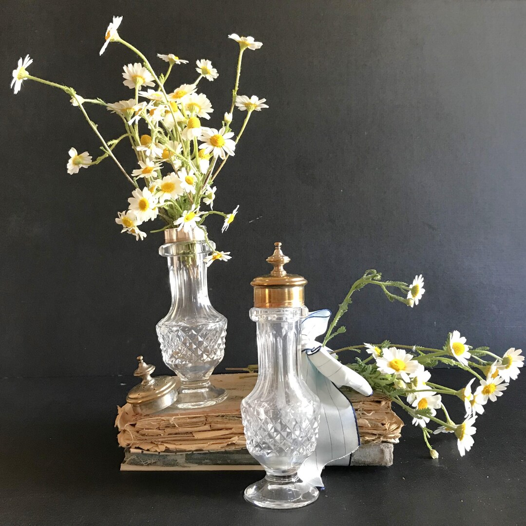 Antique Cut Glass Salt & Pepper Shakers: Distressed Silver Lids, 1920s ...