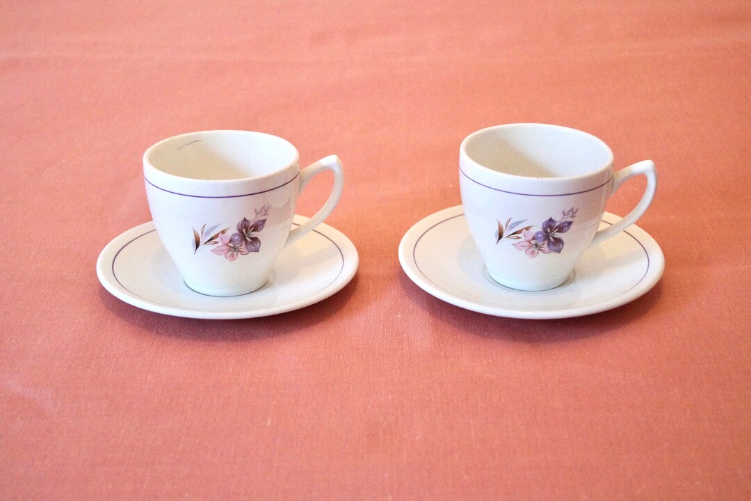 Vintage Pair of Faience Tea Cups and Saucers (1960s) - Lovely Vintage ...