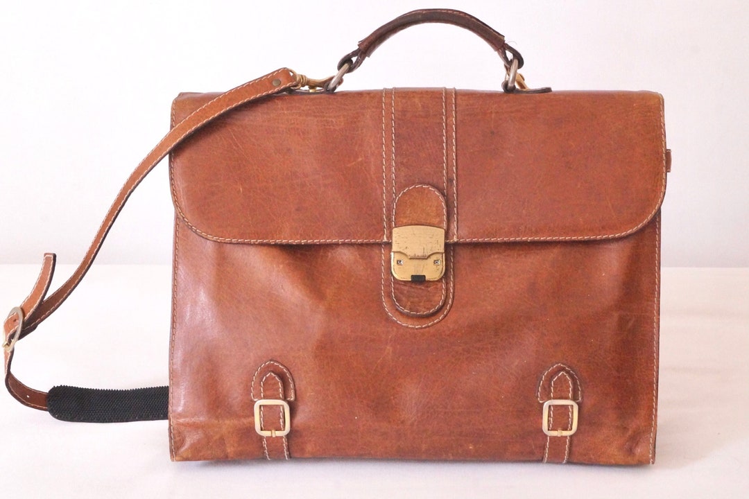 Vintage Brown Leather Briefcase – 3 Dividers, Pockets & Security Code ...