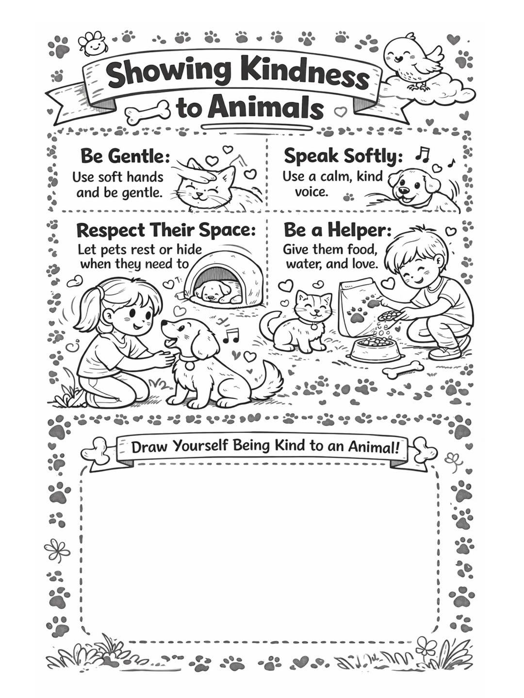 Showing Kindness to Animals Printable Coloring Page for Kids - Etsy