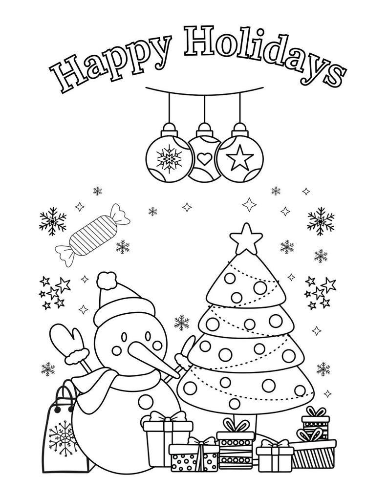 Holiday Kids Coloring Pages (4 Scenes) - Etsy