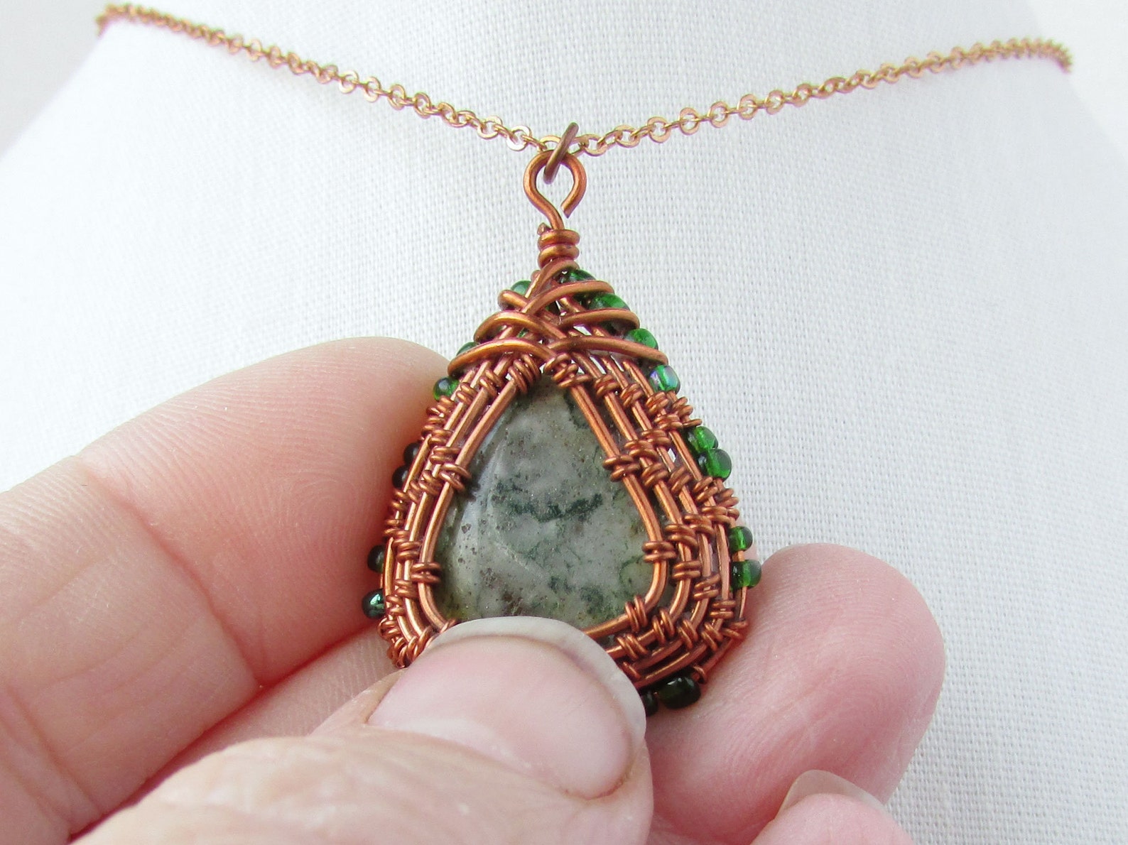 Green Triangle Gemstone Pendant, Copper Wire Jewelry, Sister Gift Idea ...