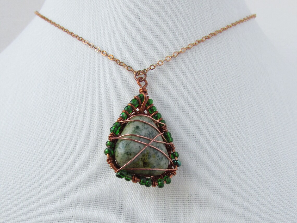 Green Triangle Gemstone Pendant, Copper Wire Jewelry, Sister Gift Idea ...