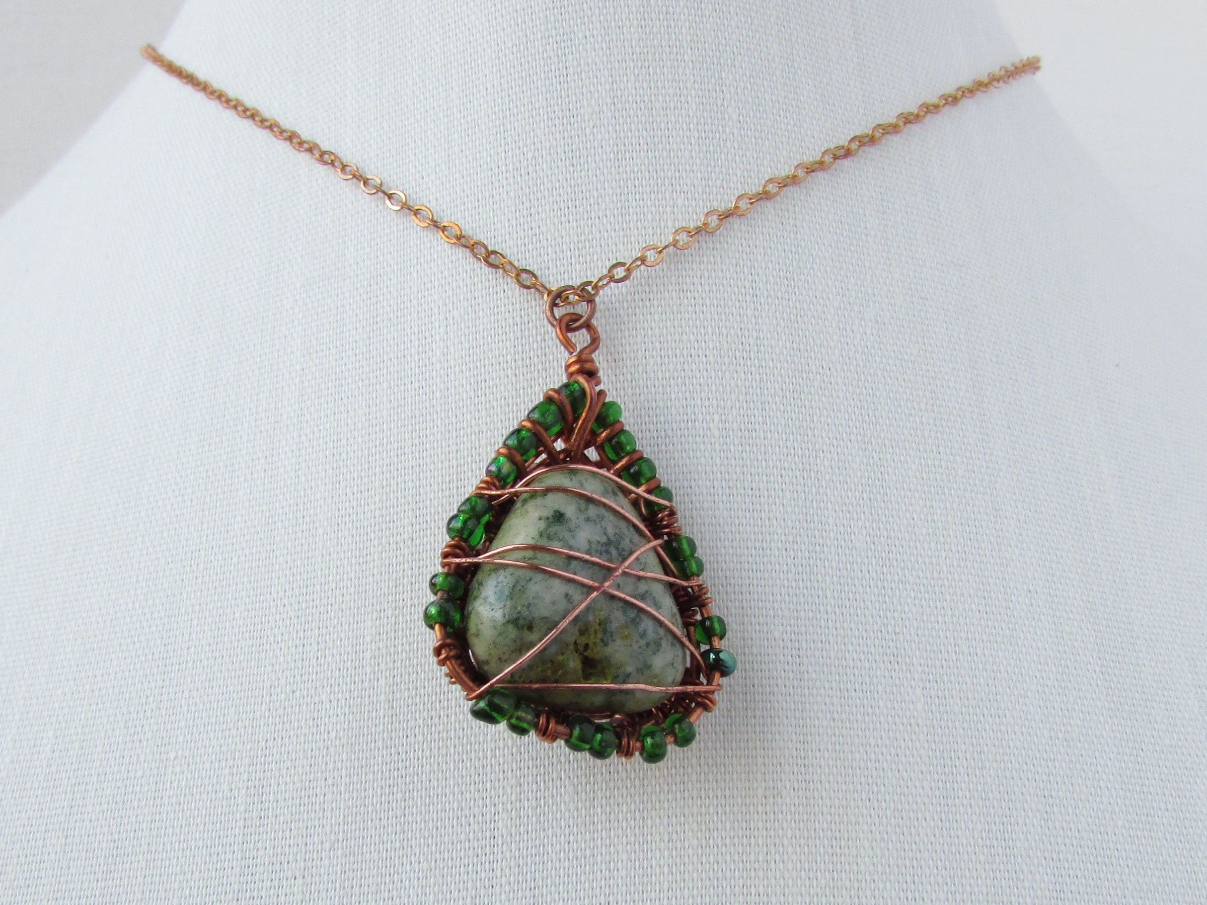 Green Triangle Gemstone Pendant, Copper Wire Jewelry, Sister Gift Idea ...