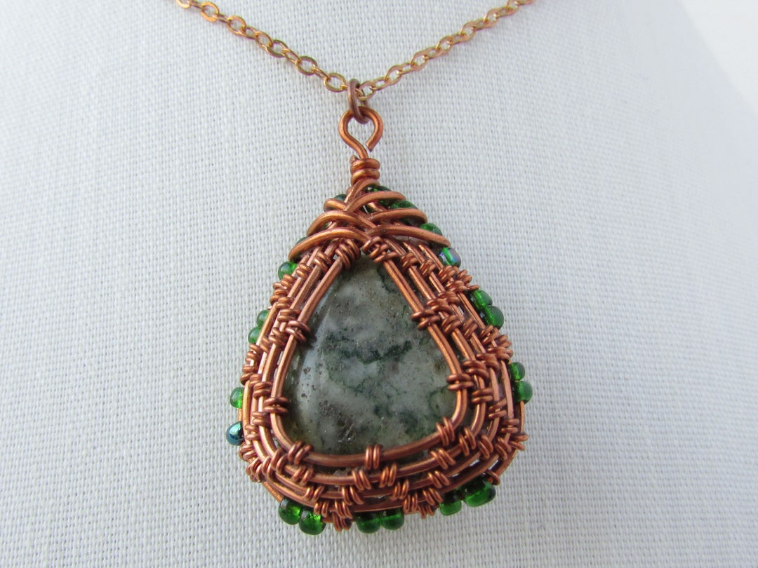 Green Triangle Gemstone Pendant, Copper Wire Jewelry, Sister Gift Idea ...