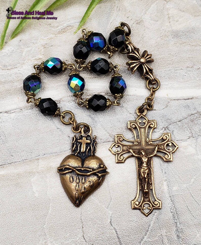 Sacred Bleeding Heart of Jesus Bronze Black Blue Czech Fire - Etsy