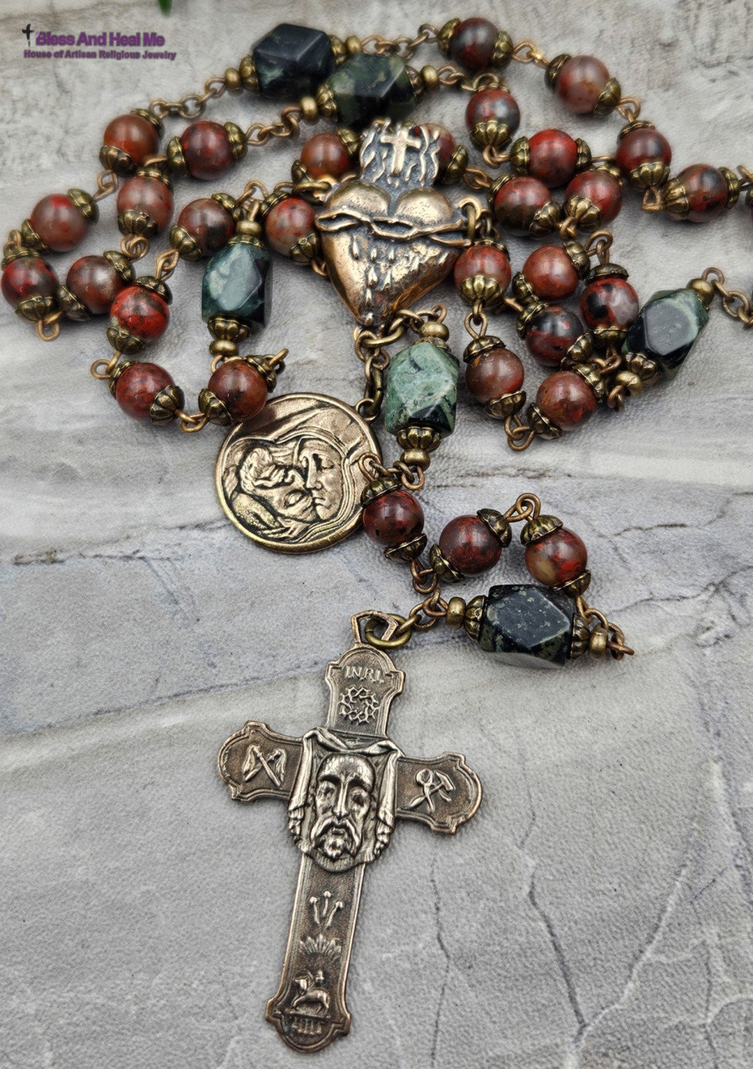 Holy Face of Jesus Sacred Bleeding Heart Pieta Bronze Red Jasper ...