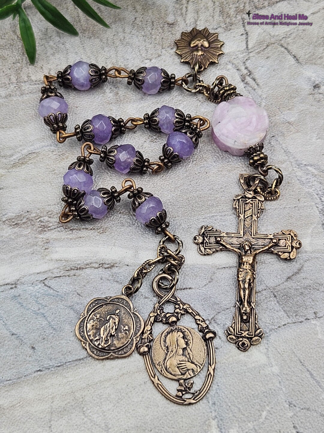 Virgin Mary Assumption Lavender Jade Lepidolite Vintage Bronze Ornate ...