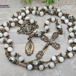 Miraculous Mary Lady of the Pillar Jesus Moonstone MOP Vintage Bronze ...