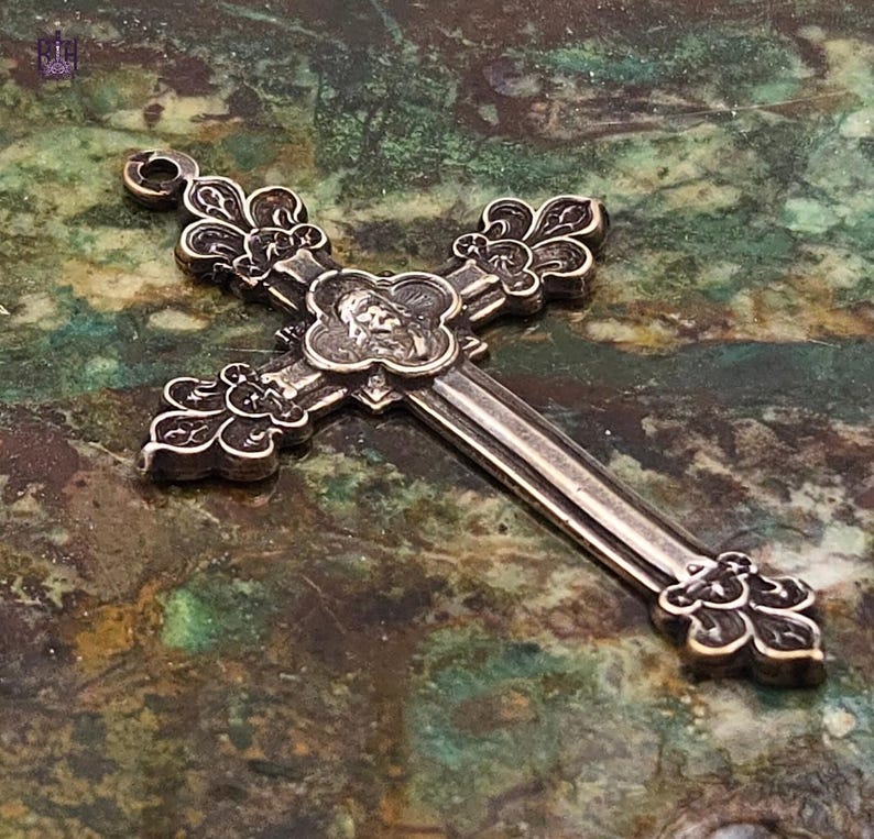 Jesus Fleur De Lise Ornate Cross Pendant | Solid Heritage Bronze|medium ...