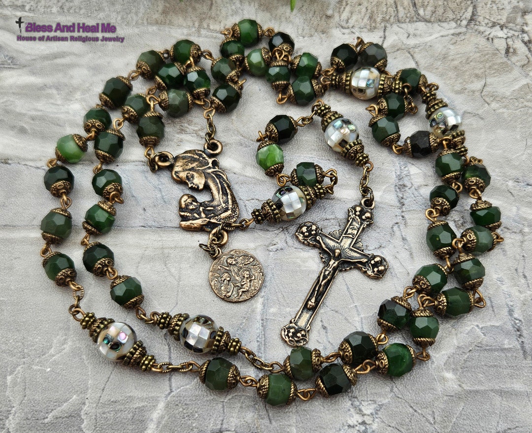 Mother Mary Holy Birth of Jesus Green Jade Pearl Shell Bronze Rosary - Etsy