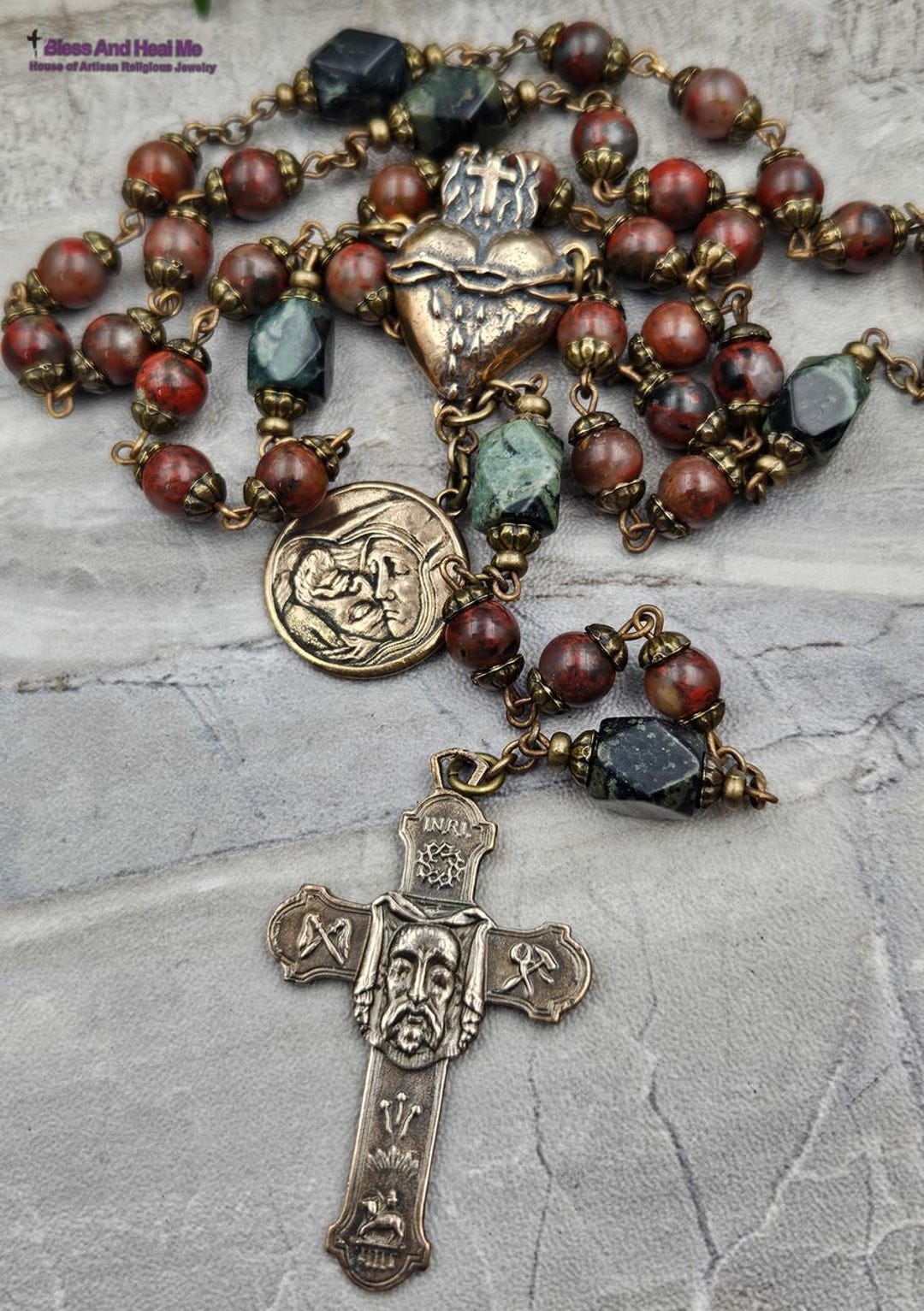 Holy Face of Jesus Sacred Bleeding Heart Pieta Bronze Red Jasper ...