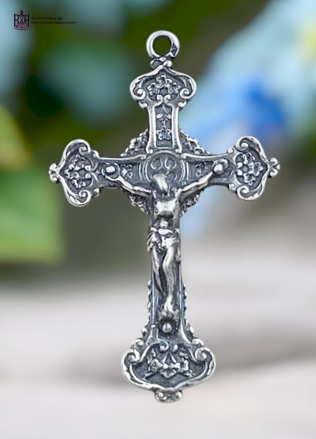 Sterling Silver Victorian Crucifix Pendant Necklace-ornate Floral ...