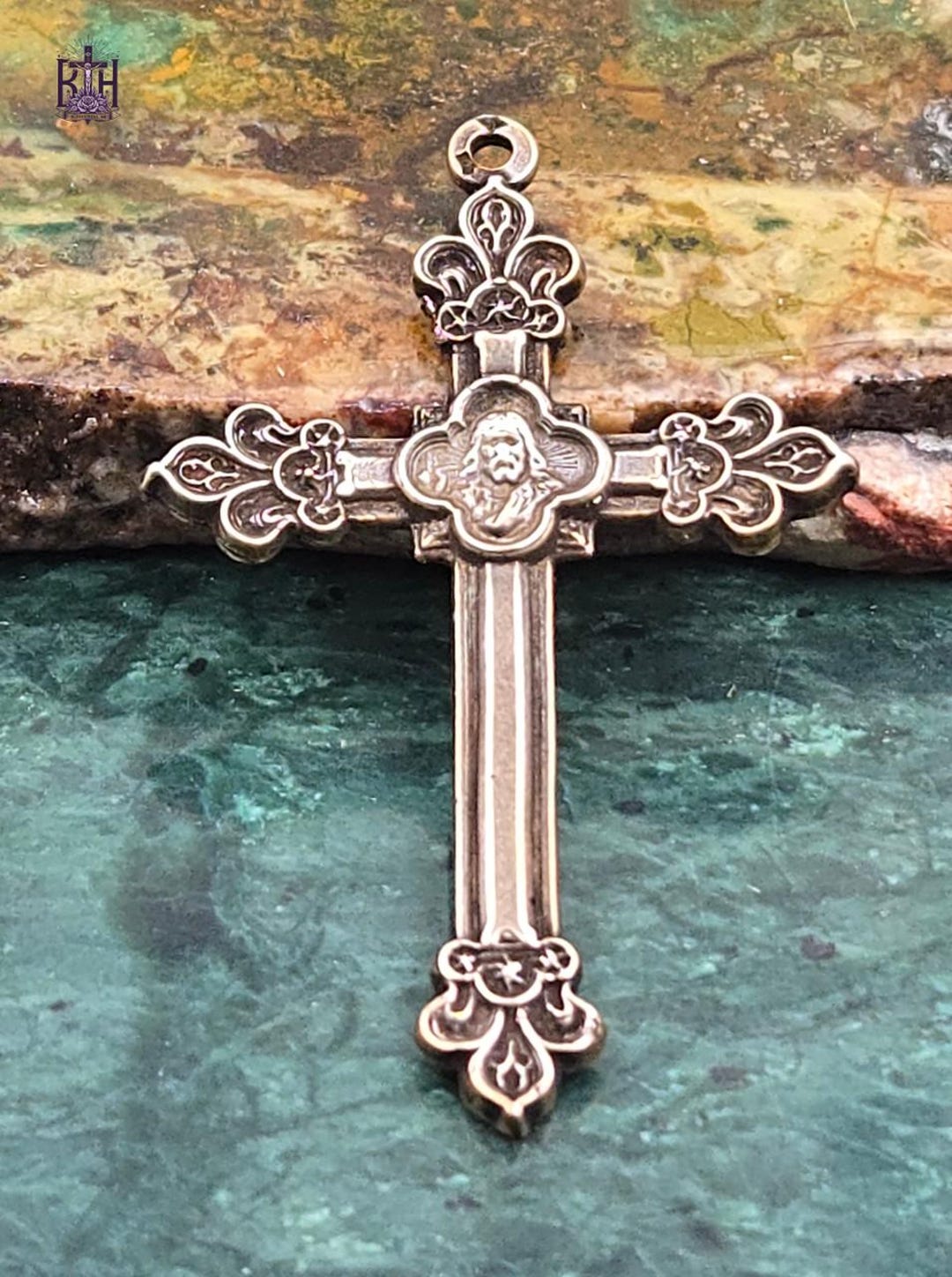 Jesus Fleur De Lise Ornate Cross Pendant | Solid Heritage Bronze|medium ...