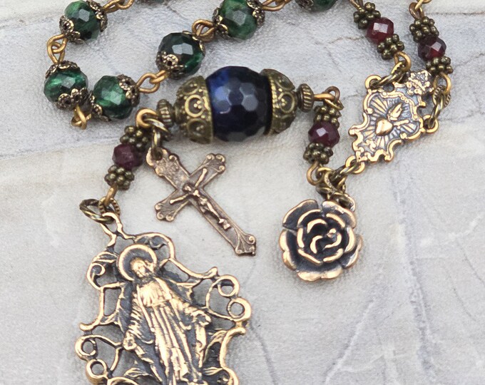 Miraculous Mary Fatima Sacred Heart Emerald Vintage Bronze Ornate ...