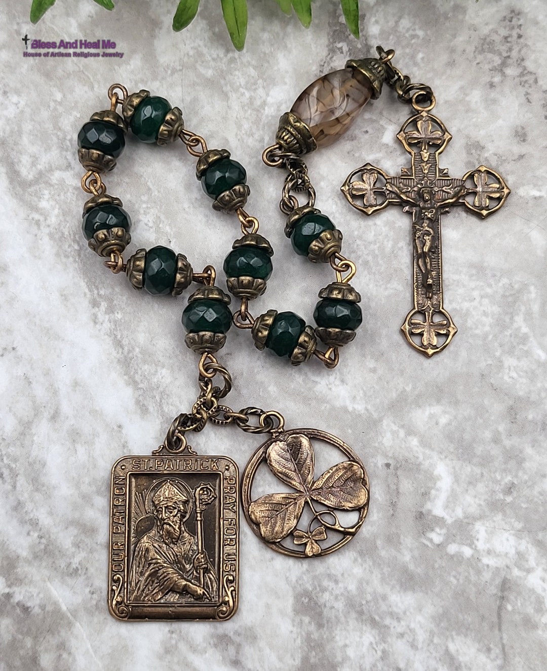 St Patrick Irish Celtic Bronze Green Jade Shamrock Vintage - Etsy